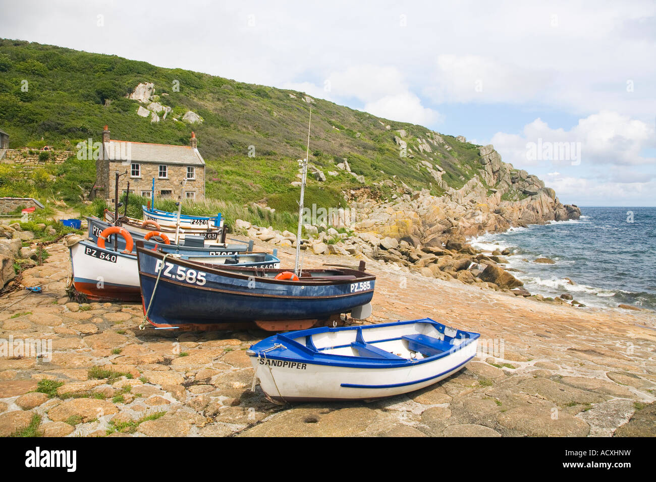 Penberth cornish fishing village and cove West Penwith in summer sun ...