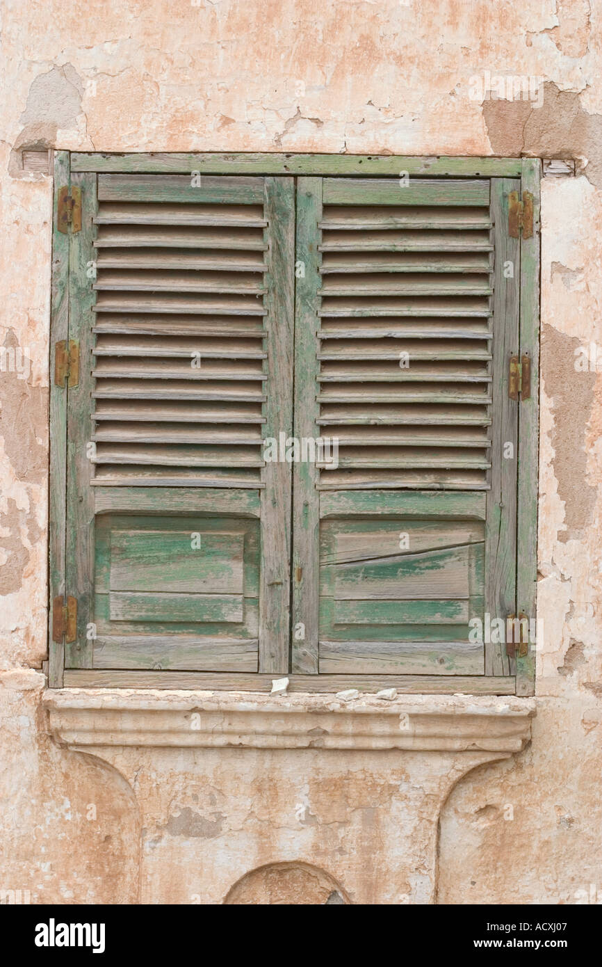 Old shuttered window derelict house Rodalquiilar Cabo de Gata Almeria ...