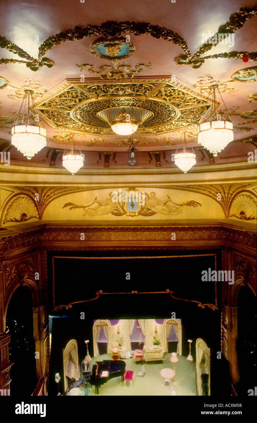 View of the stage and ornate auditorium ceiling during a theatre ...