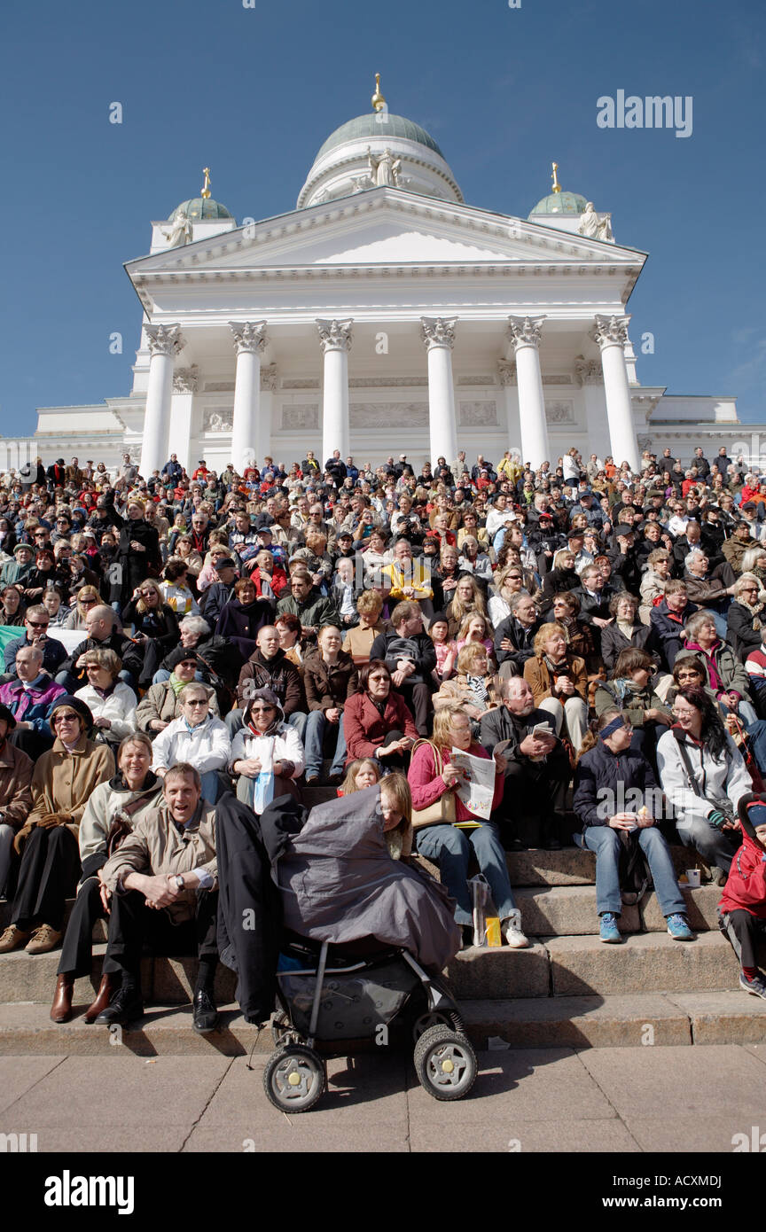 Audience gathered on the steps of Helsinki Cathedral during the ...