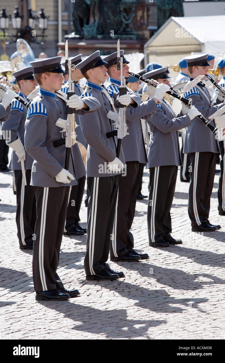 Military music parade during the Helsinki Party, Senate Square ...