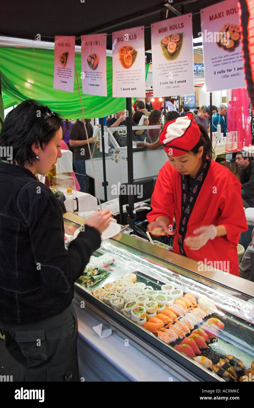 Japanese sushi stall at Greenwich covered market Greenwich London ...