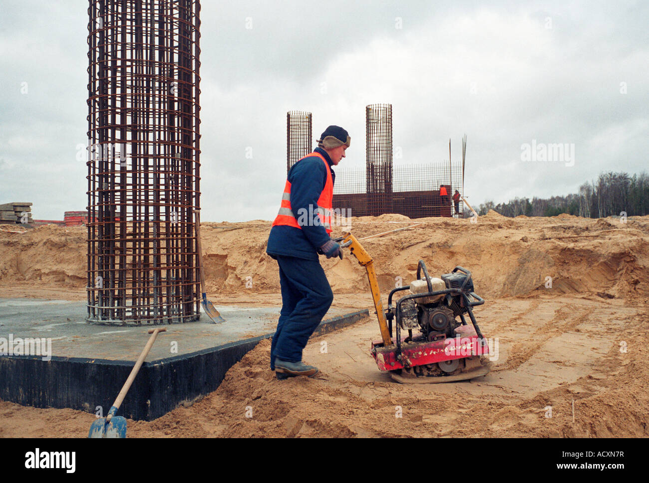 Worker at the construction site of the polish freeway A2 from Poznan to ...
