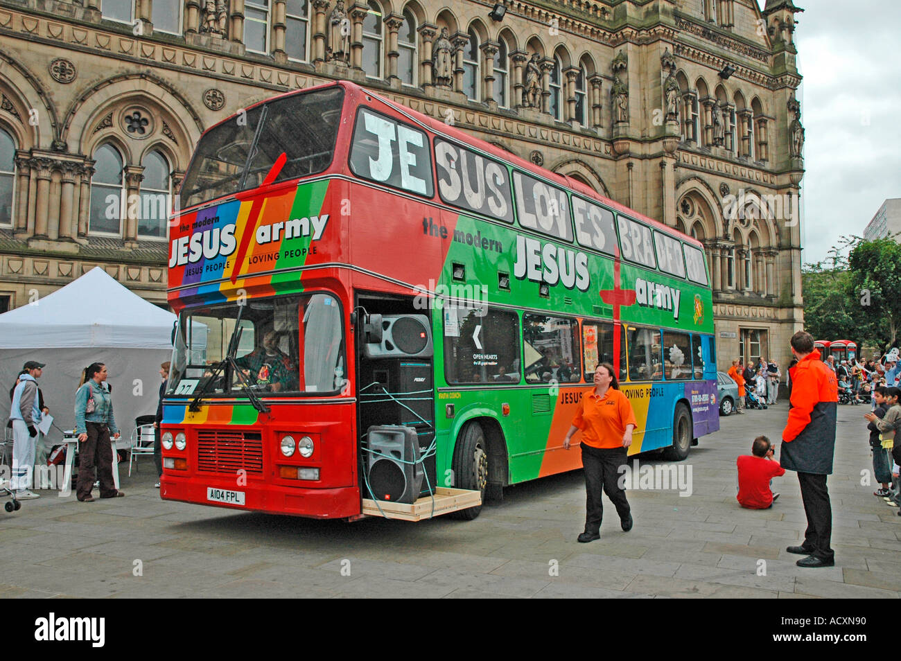 Jesus army bus in street parade to launch Bradford Festival 2005 Stock ...