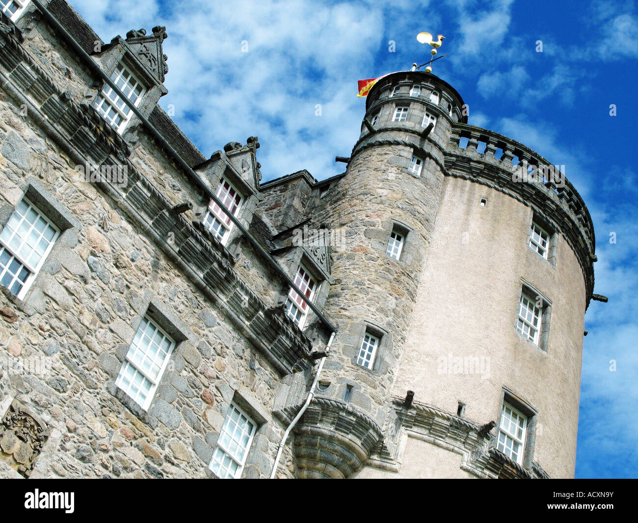 Castle Fraser near Aberdeen Scotland on a bright autumn day with blue ...