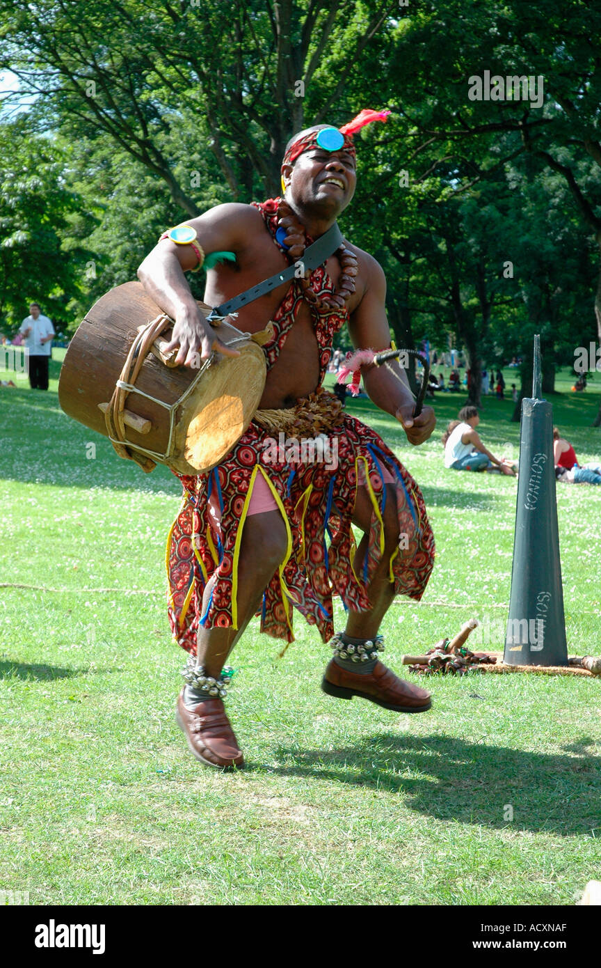 African drummer performing during Bradford Festival 2005 Stock Photo ...