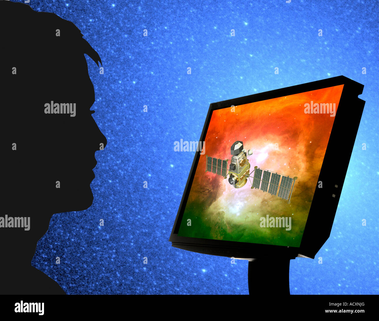 computer operator studying space vehicle and galaxy graphic Stock Photo ...