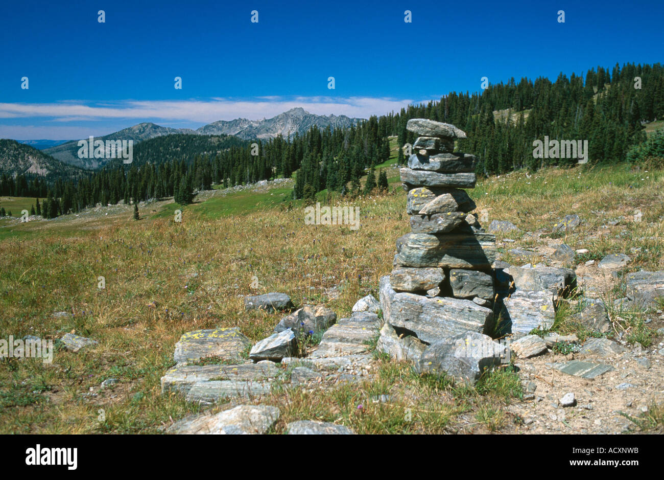 Cairn of stacked rocks along Three Island Lake trail Mt Zirkel ...