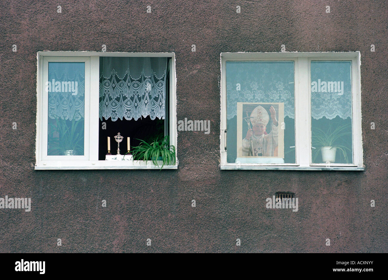 Windows decorated for the Feast of Corpus Christi, Poznan, Poland Stock ...