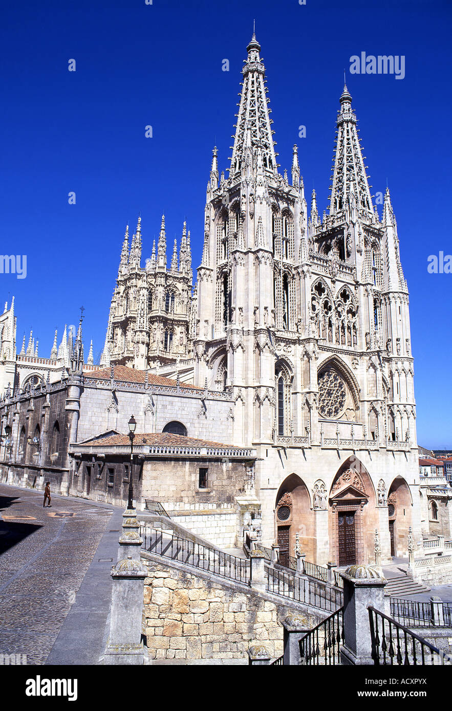 Cathedral Spires and west facade Burgos Castile & Leon Spain Stock ...