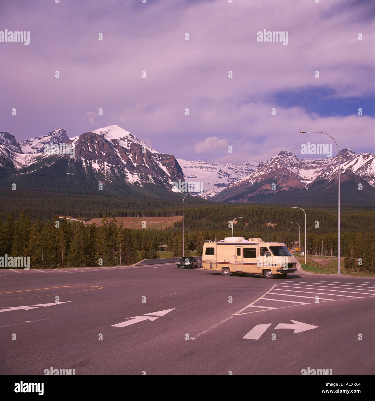 Trans Canada Highway 1 through the Canadian Rockies near Lake Louise in ...