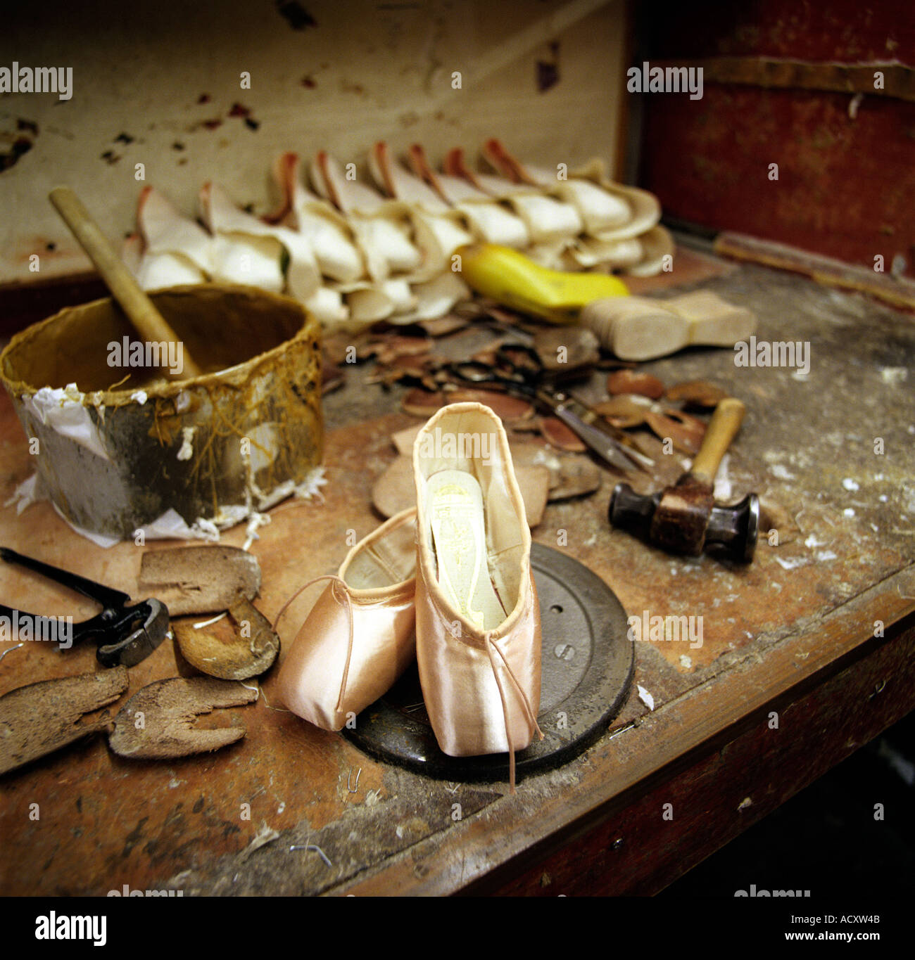 the hand making of ballet shoes at the Freed factory London Stock Photo ...
