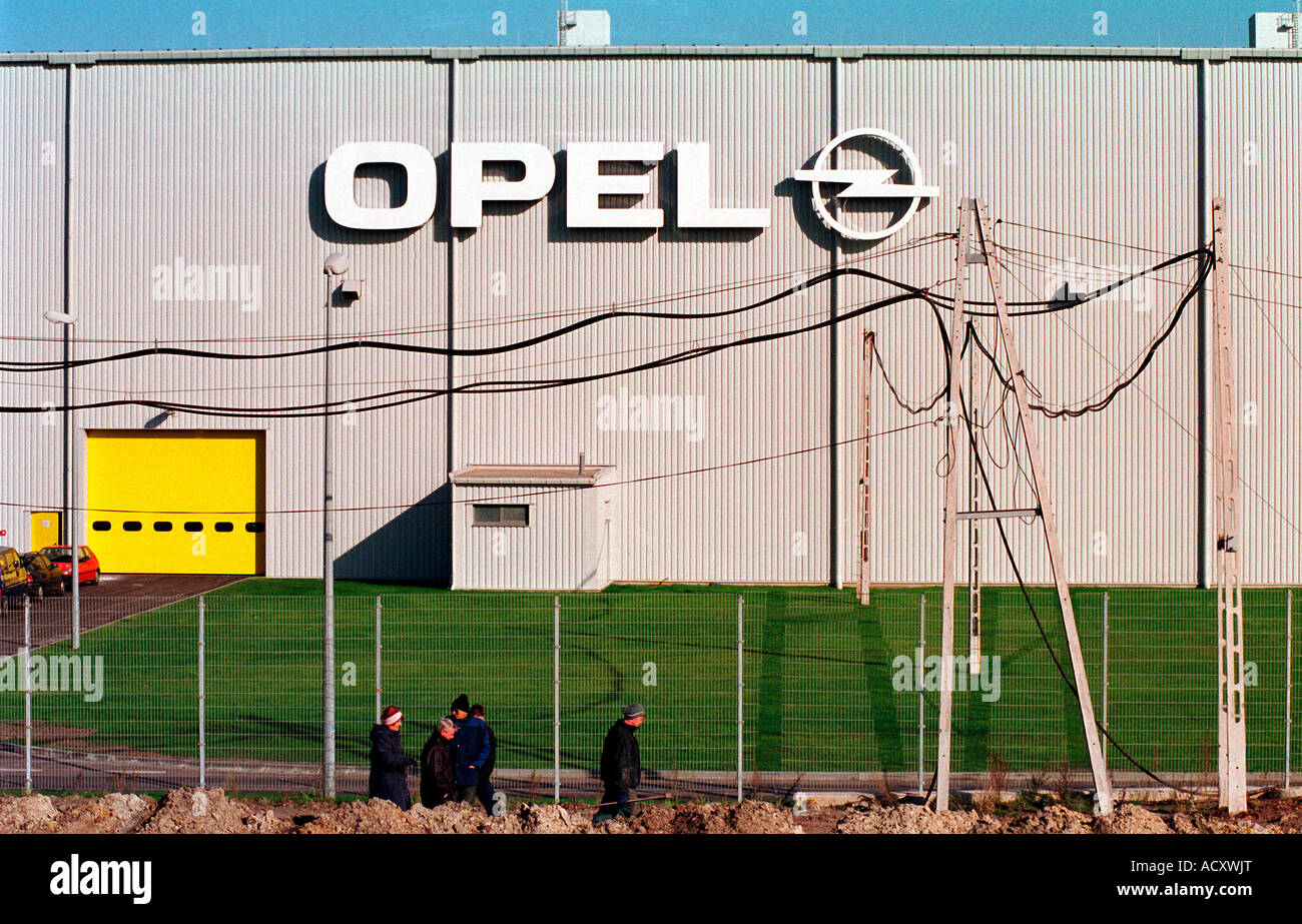 The logo of Opel on the factory building in Gliwice, Poland Stock Photo ...