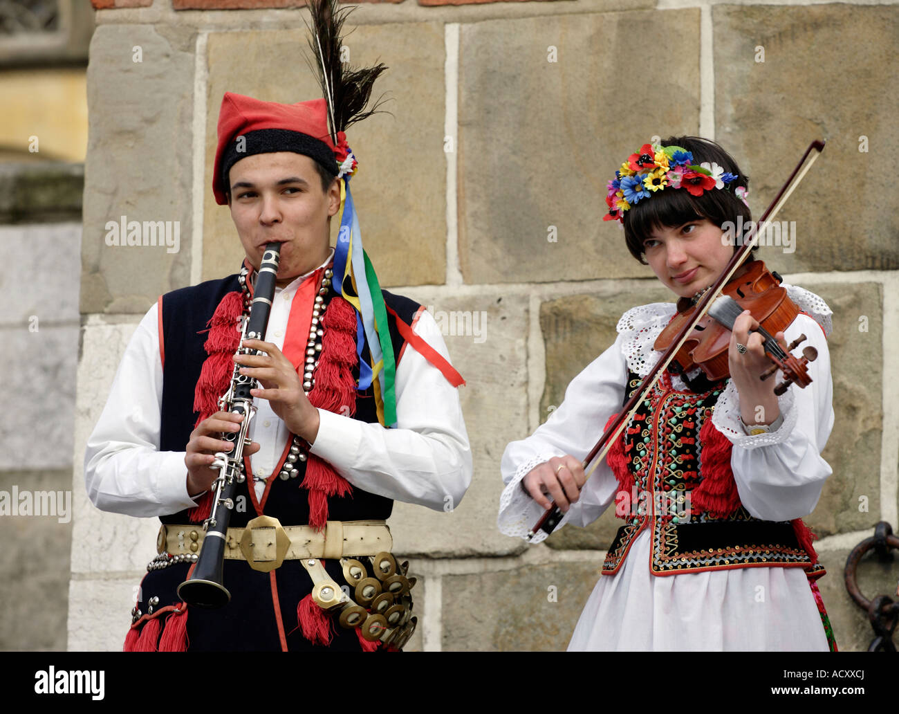 Folklore band playing on the Main Market Square in Cracow, Poland Stock ...