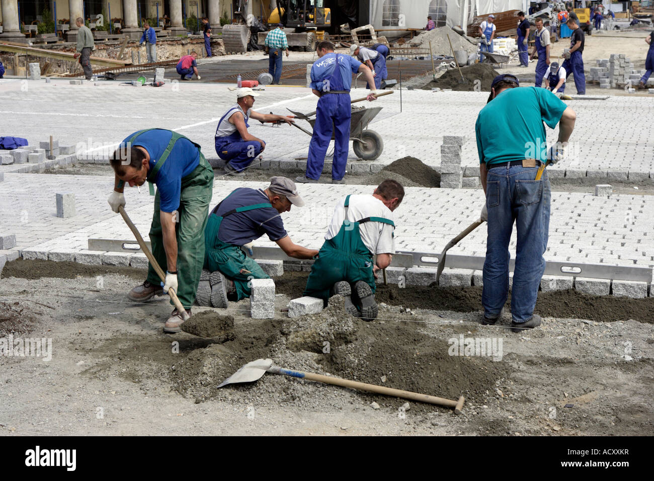Pavement works at the Main Market Square, Cracow, Poland Stock Photo ...