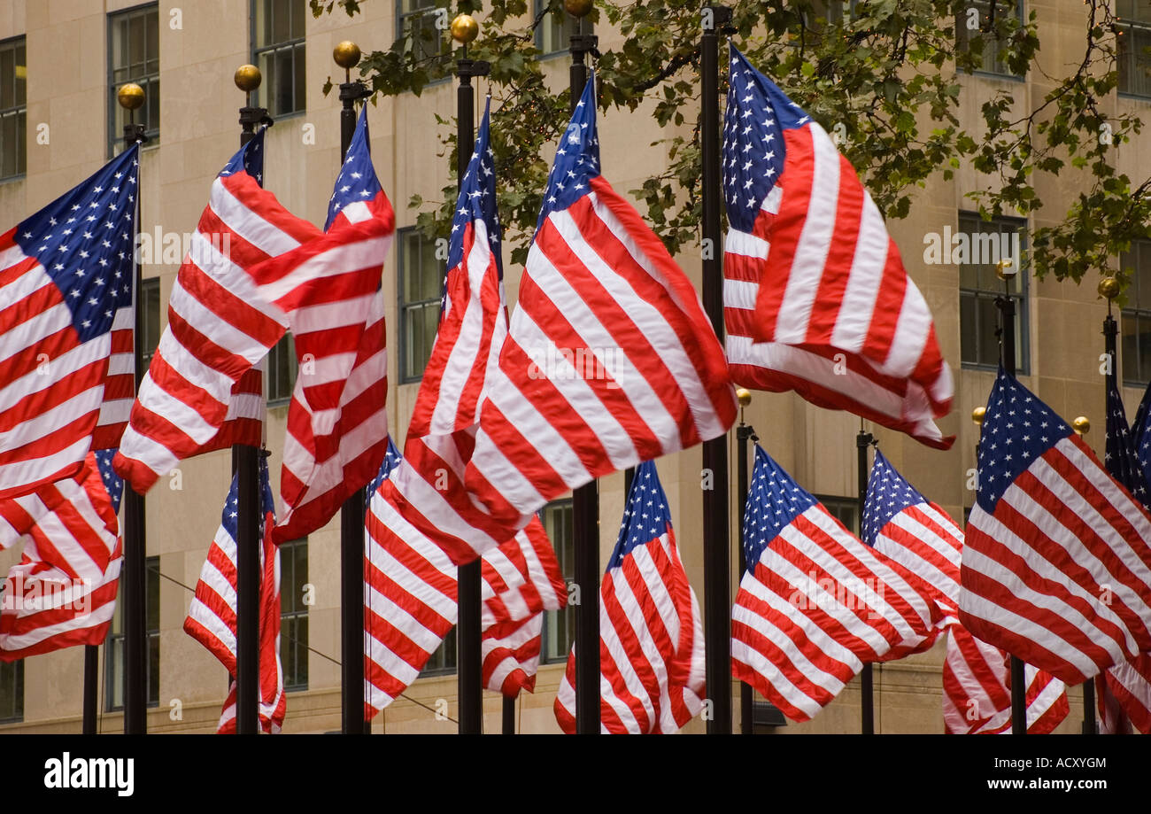 A group of American flags are displayed at Rockefeller Center, New York ...