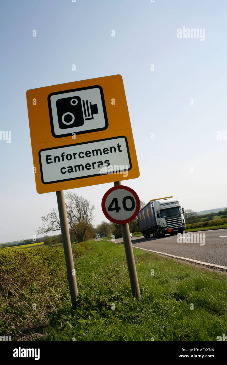 Road Sign Warning Motorists of Speed Cameras at a Black Spot on a Major ...