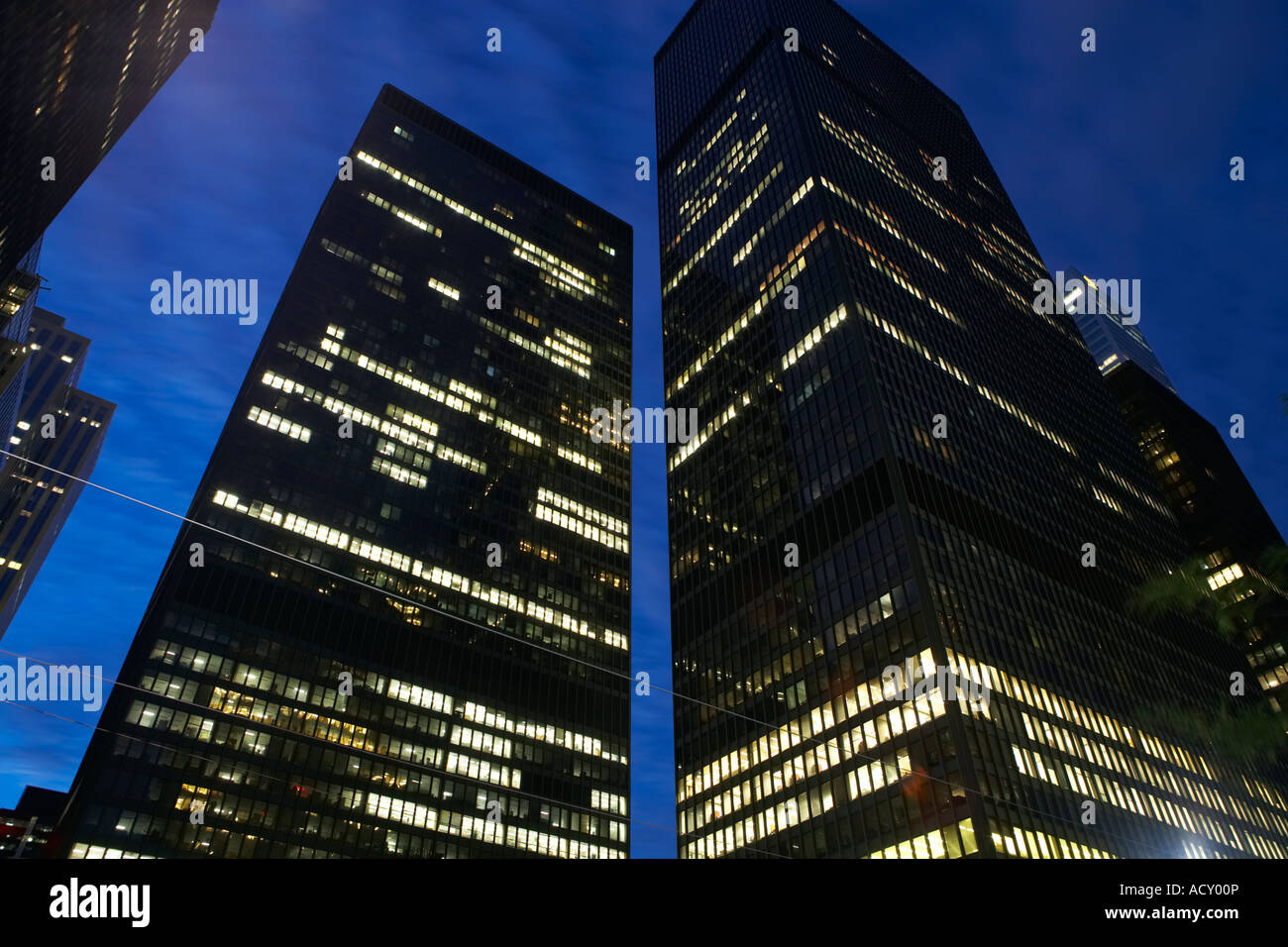 Highrise buildings in the Financial District at night, Toronto, Canada ...
