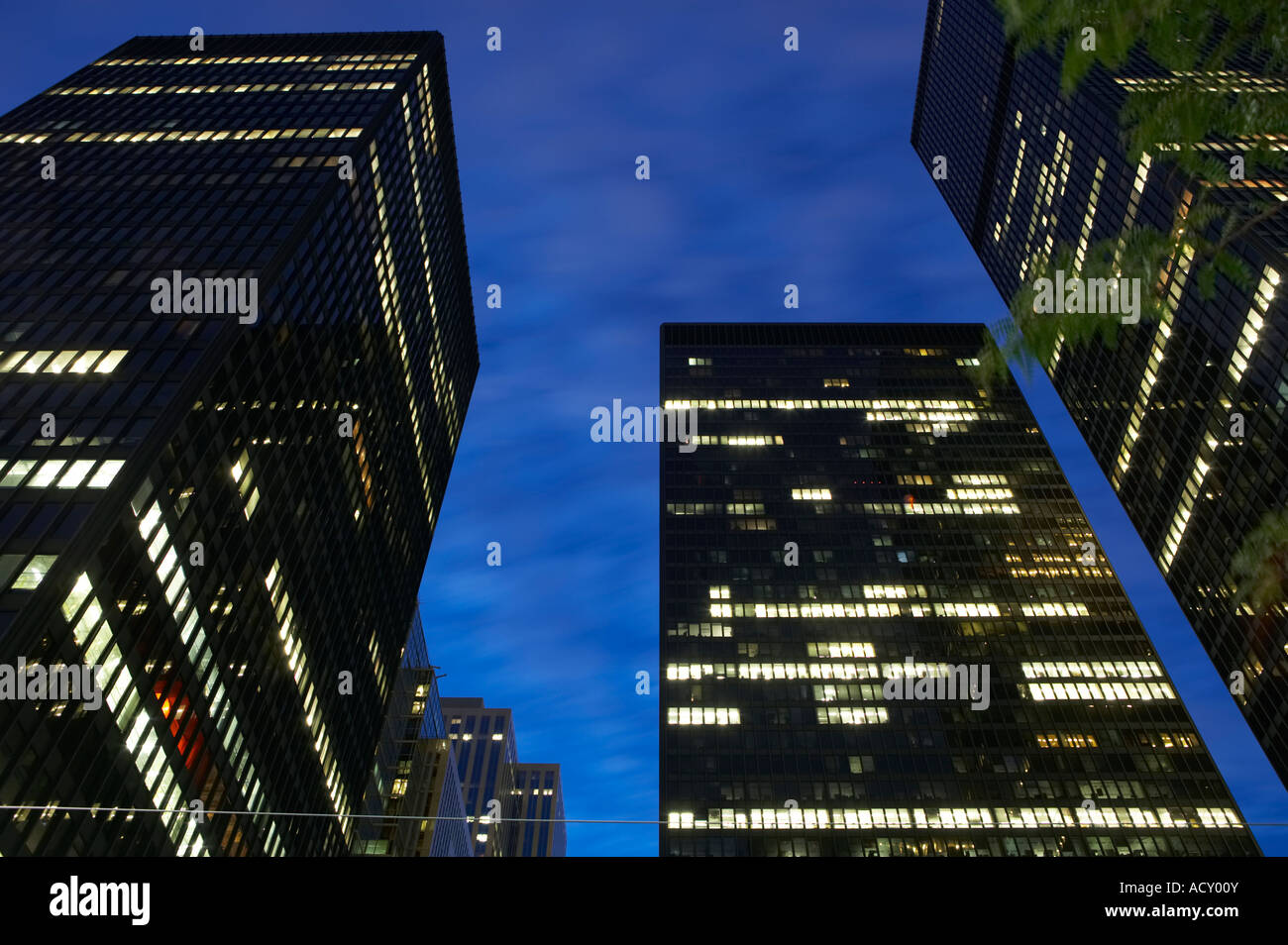 Highrise buildings in the Financial District at night, Toronto, Canada ...