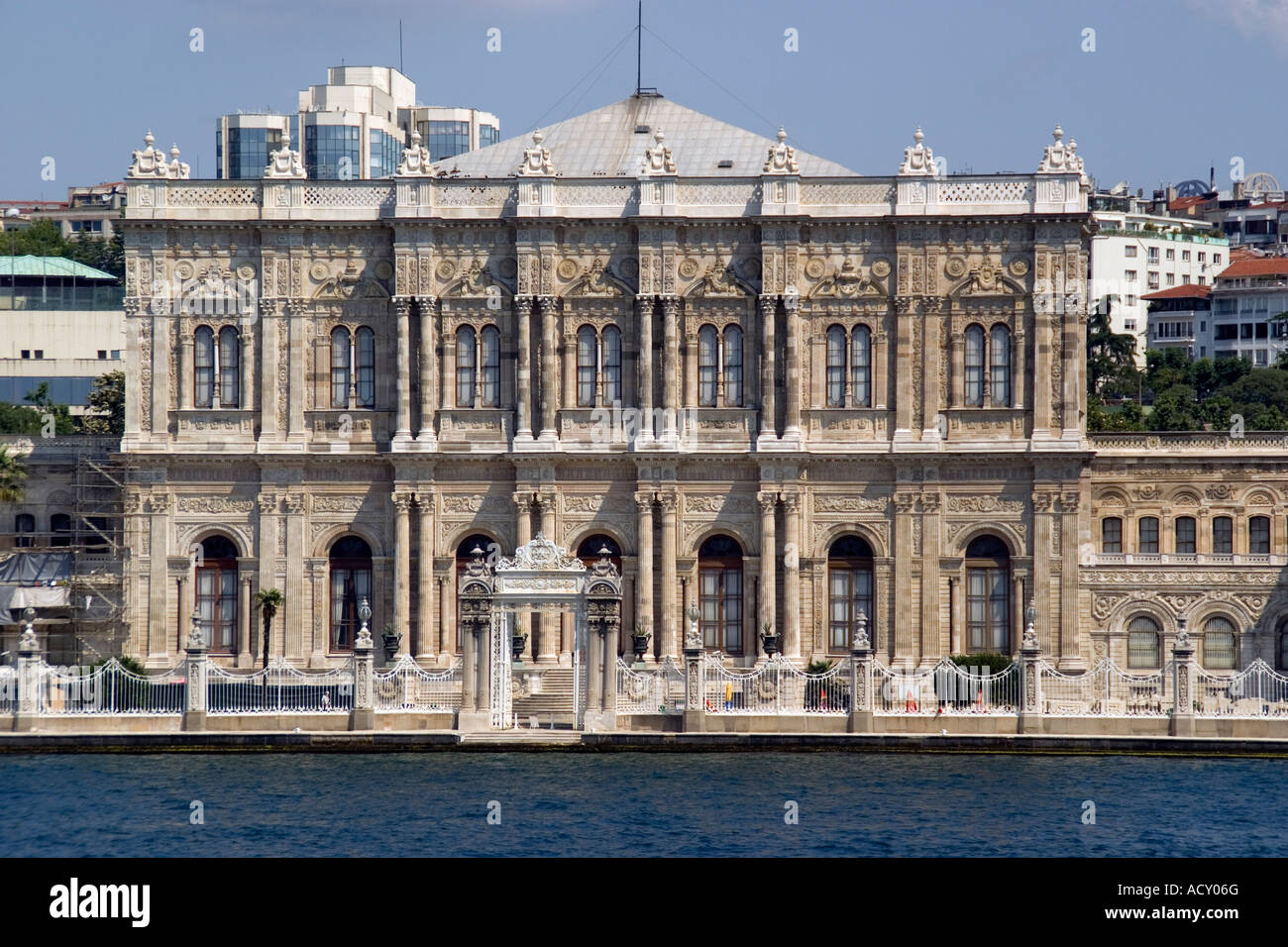 Facade of Dolmabahce Palace facing the Bosphorus in Istanbul Stock ...