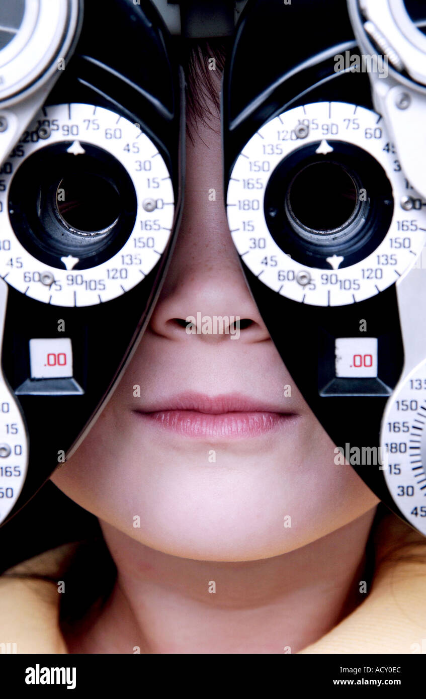 Girl getting vision tested Stock Photo - Alamy