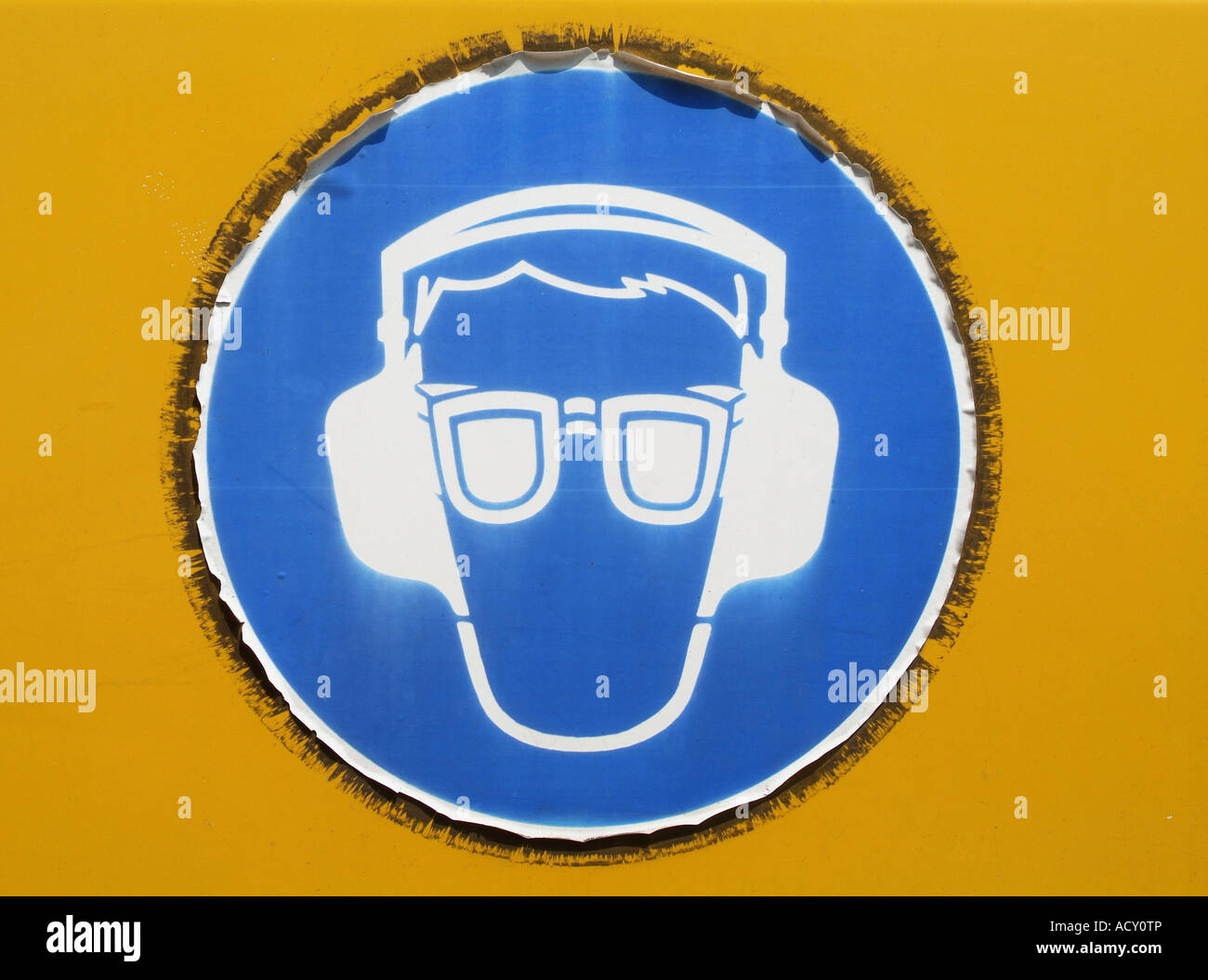 Mandatory safety sign for ear and eye protection Stock Photo - Alamy