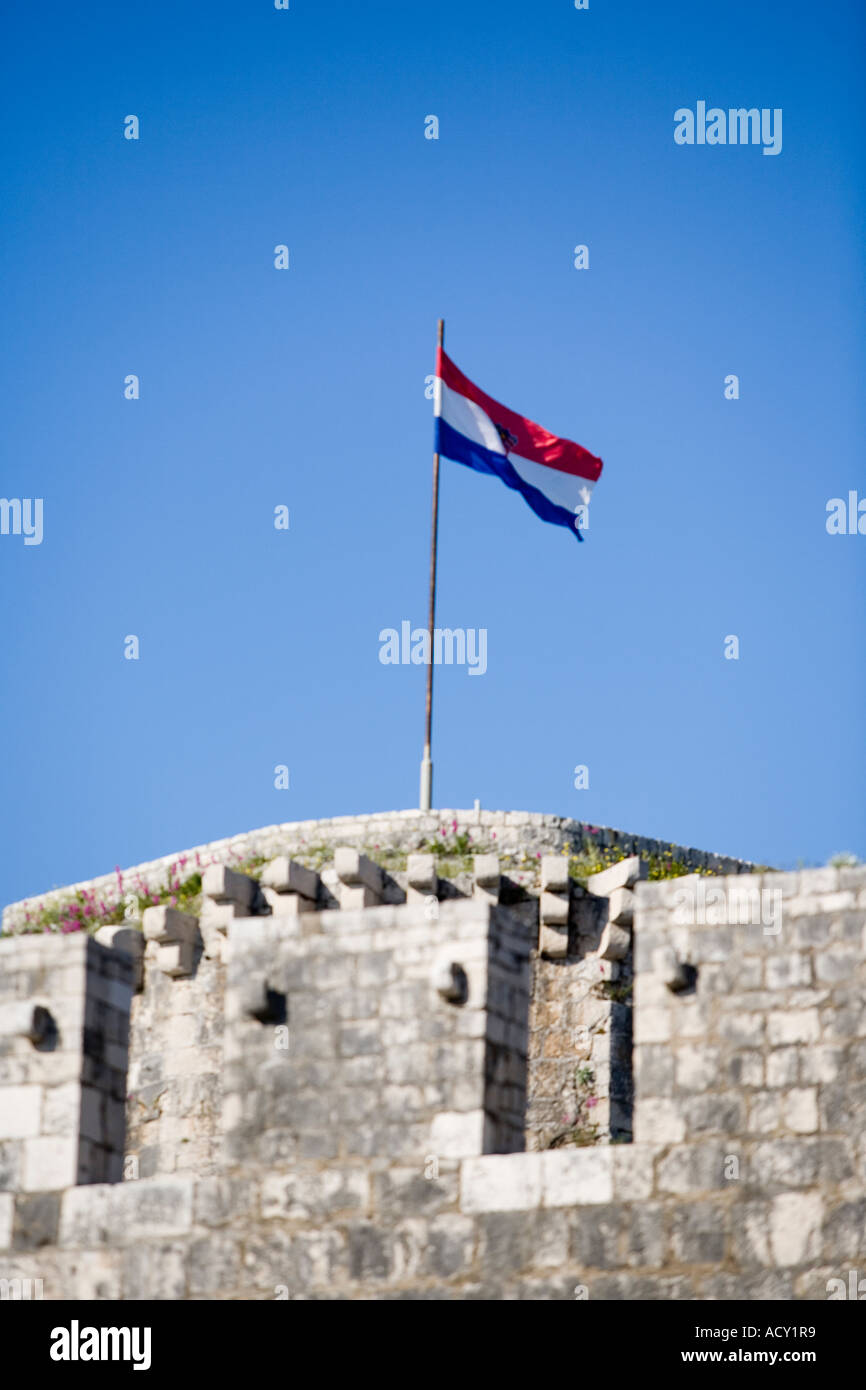 Trogir with Croatian Flag Croatia Stock Photo - Alamy