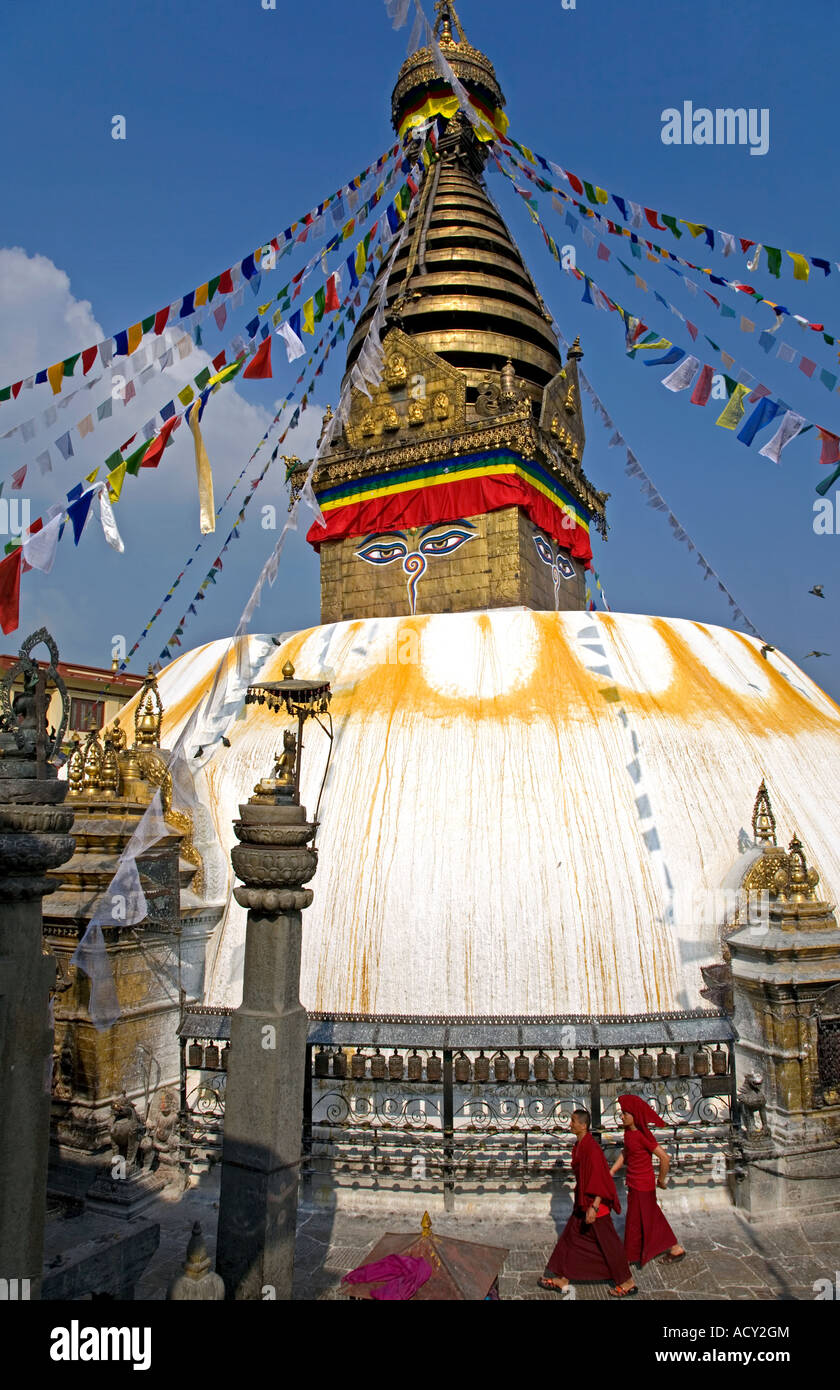 Tibetan monks circumambulating Swayambhunath Stupa.Kathmandu.Nepal ...