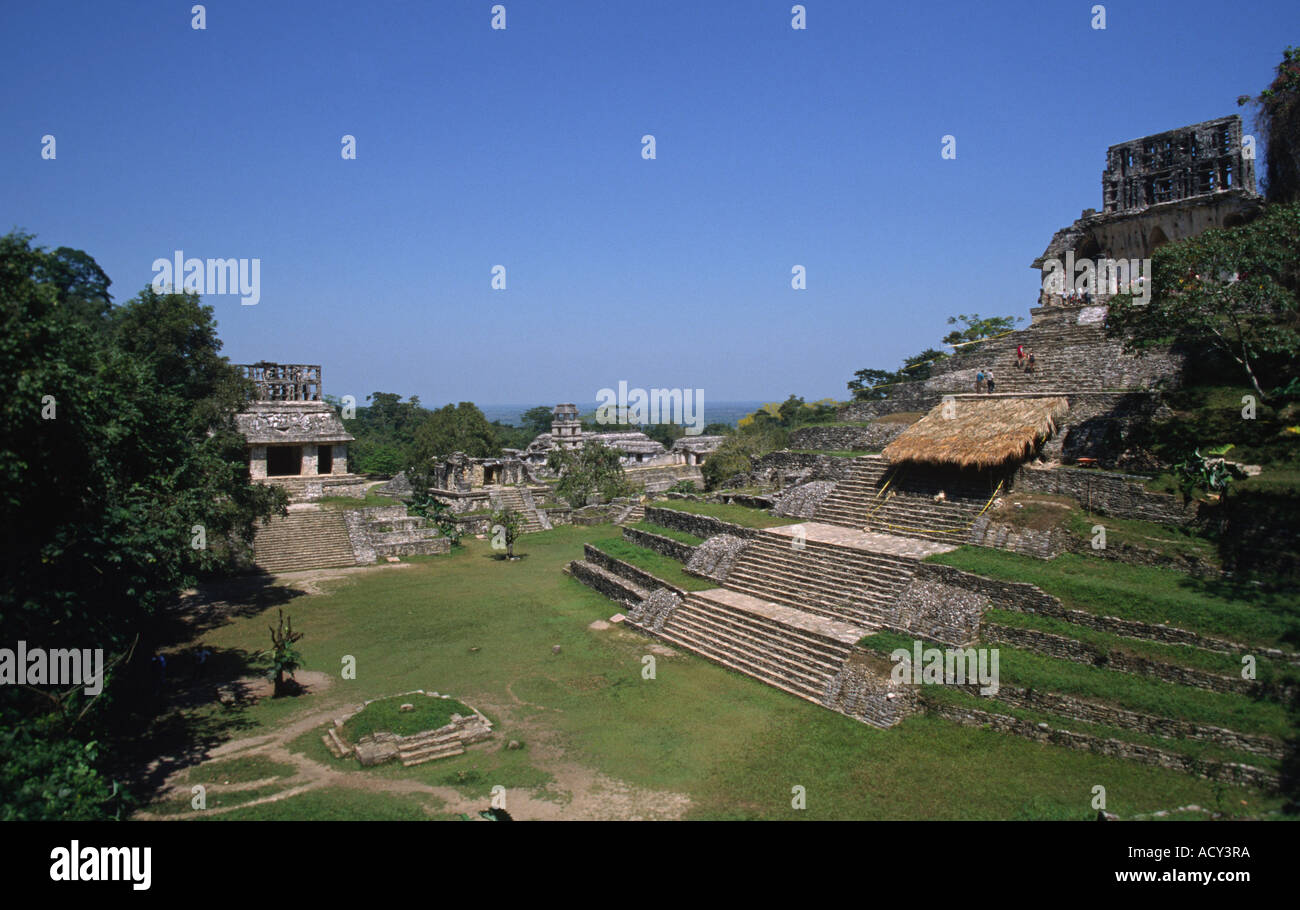 View over the temples of Palenque Chiapas Mexico Central America Stock ...
