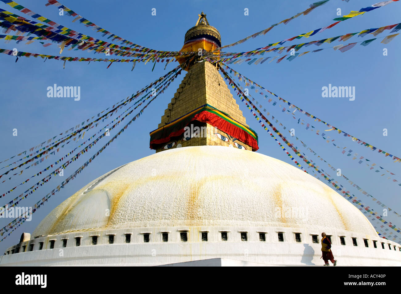 Buddhist monk circumambulating Bodhnath Stupa.Kathamandu.Nepal Stock ...