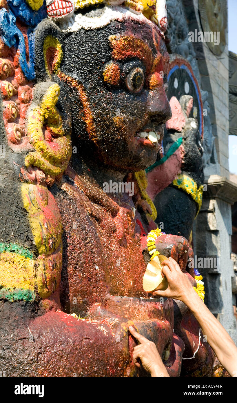 Ritual puja offering to Kala Bhairab.Durbar Sqaure.Kathmandu.Nepal ...