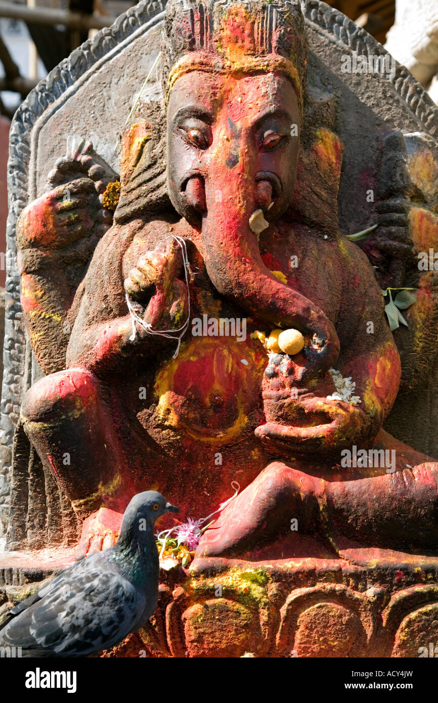 Ganesh statue and pigeon. Durbar Square. Kathmandu. Nepal Stock Photo ...