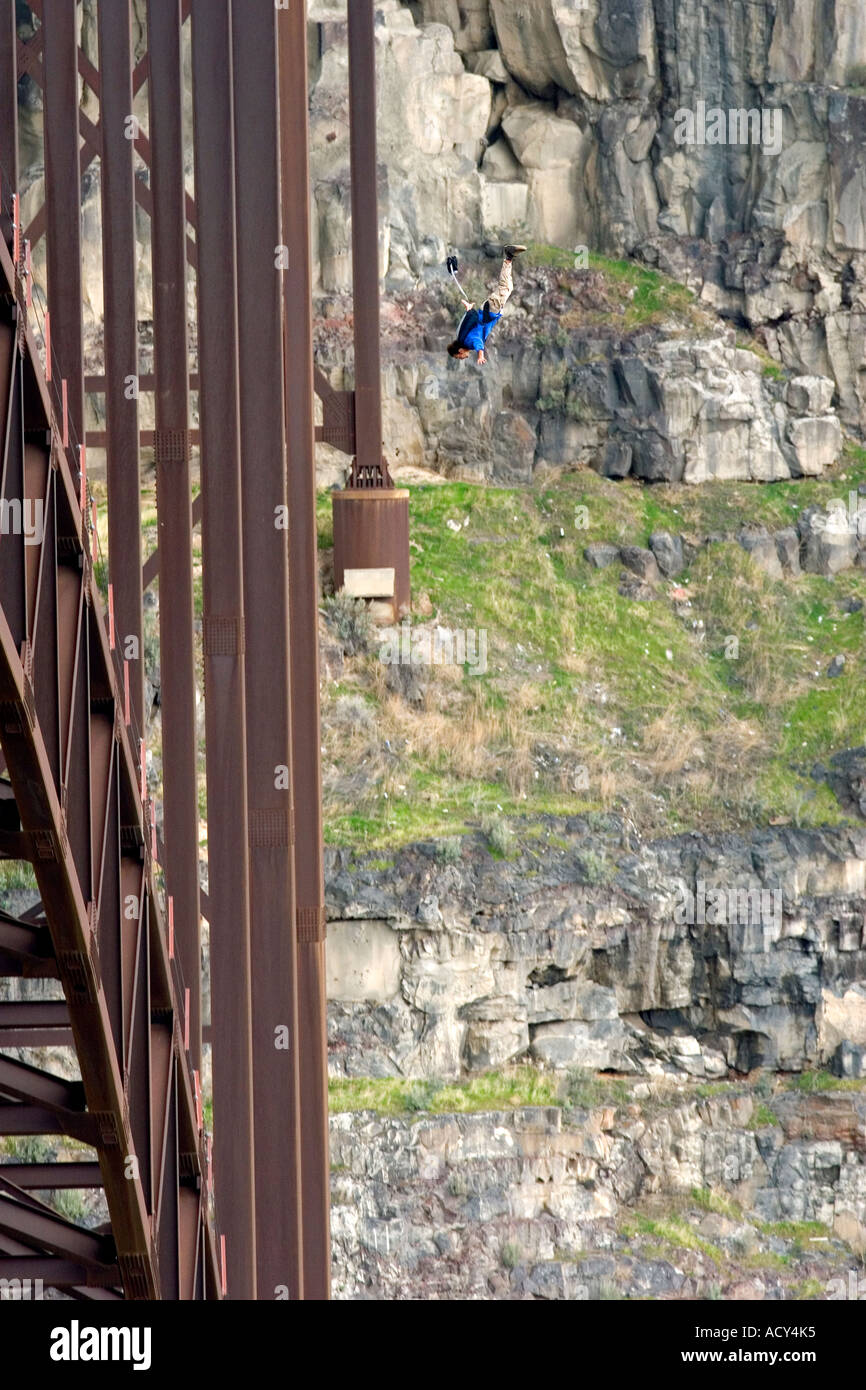 BASE jumping off of Perrine Memorial Bridge in Twin Falls, Idaho Stock ...