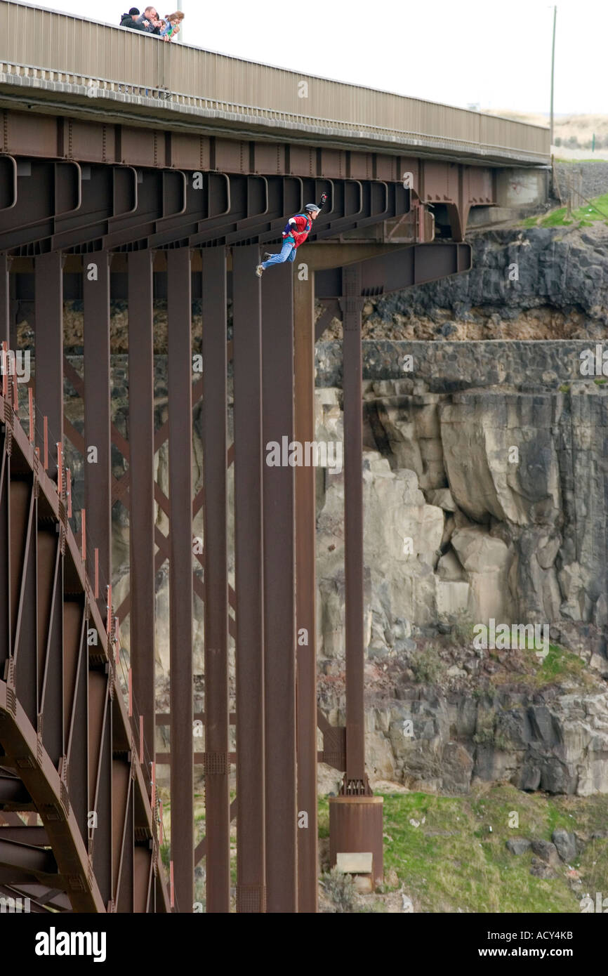 BASE jumping off of Perrine Memorial Bridge in Twin Falls, Idaho Stock ...