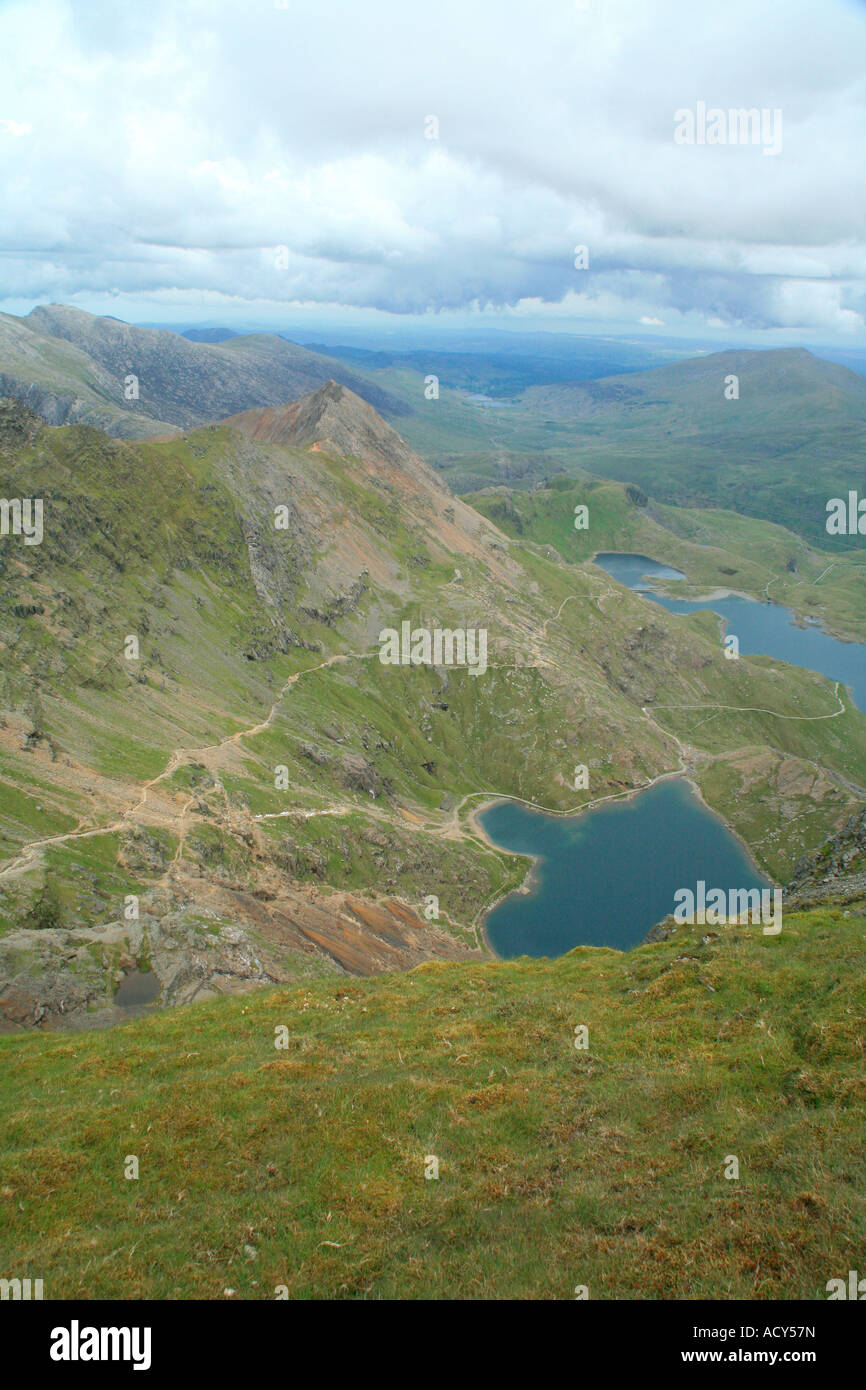View of Pyg track from summit of Snowdon National Park, Wales Stock ...