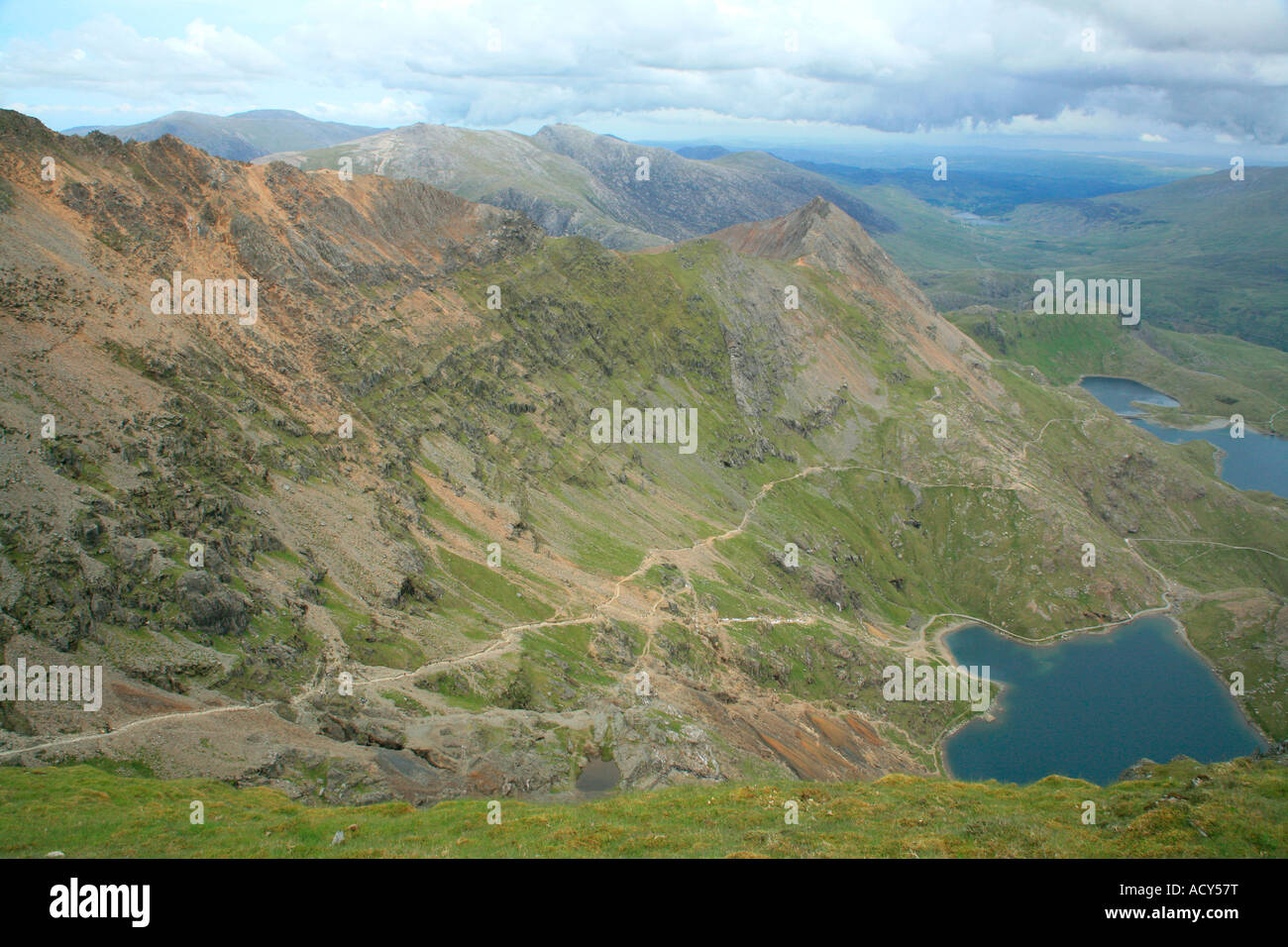 View of Pyg track from summit of Snowdon National Park, Wales Stock ...