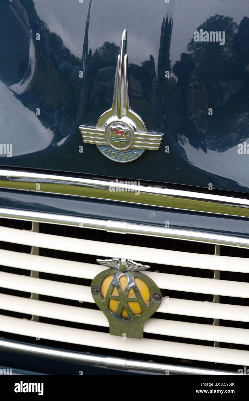 Morris Minor badge on bonnet at vintage car show at Fyvie Castle ...