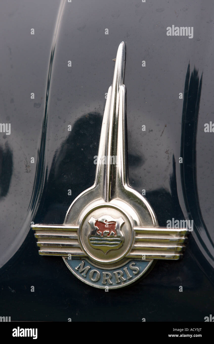 Morris Minor badge on bonnet at vintage car show at Fyvie Castle ...