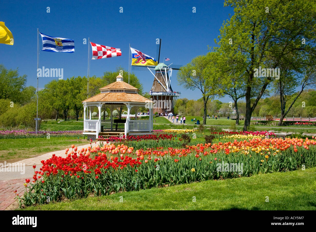 Windmill Island park with tulips in bloom at Holland, Michigan Stock ...