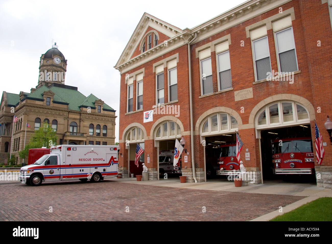 Fire station with fire trucks at Wapakeneta, Ohio Stock Photo - Alamy