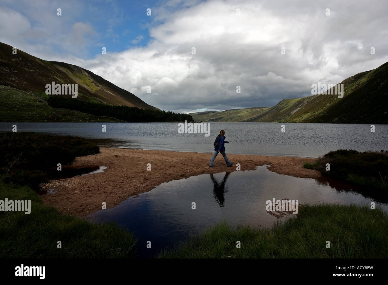 Loch Muick in the shadow of the mountain of Lochnagar, near Ballater in ...