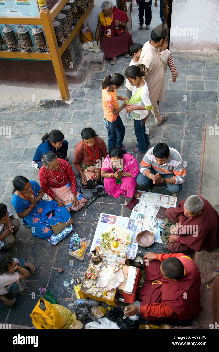 Family making a Puja ceremony.Offering to the Gods.Ajima Shrine ...