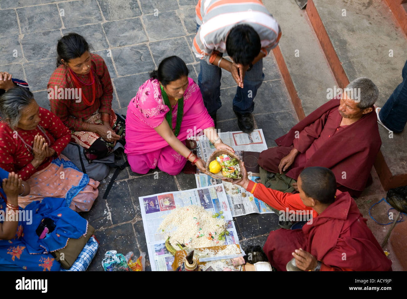 Buddhist monks and pilgrims making a puja ceremony.Ajima shrine ...