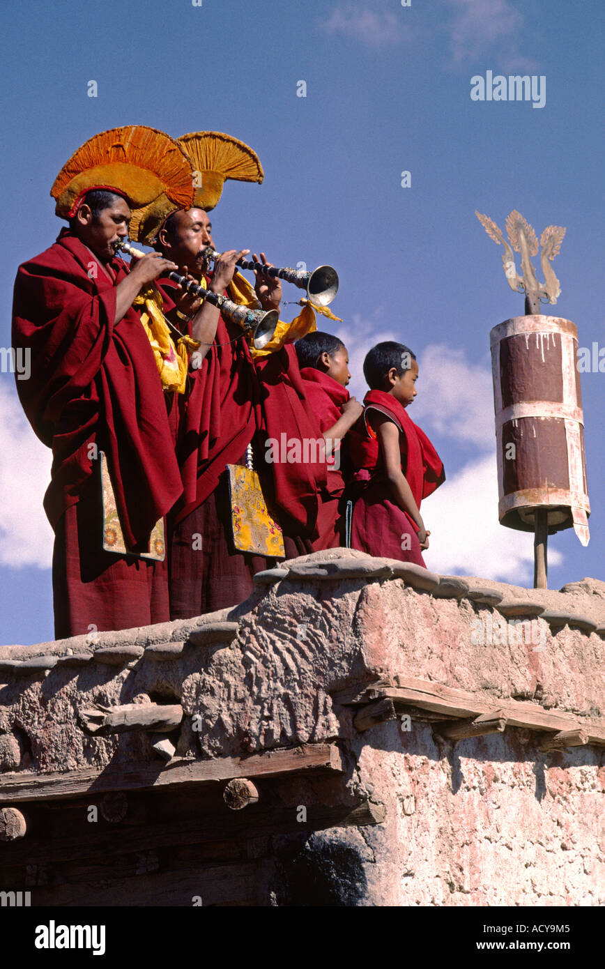 Buddhist yellow hat monks play hi-res stock photography and images - Alamy