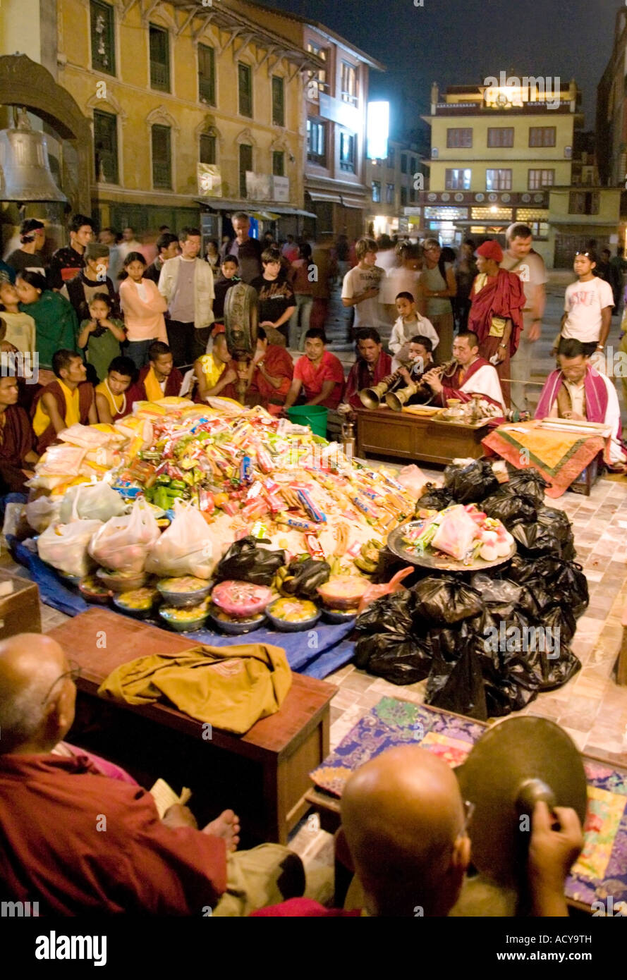 Buddhist monks chanting ceremony.Bodhnath Stupa.Kathmandu Valley.Nepal ...