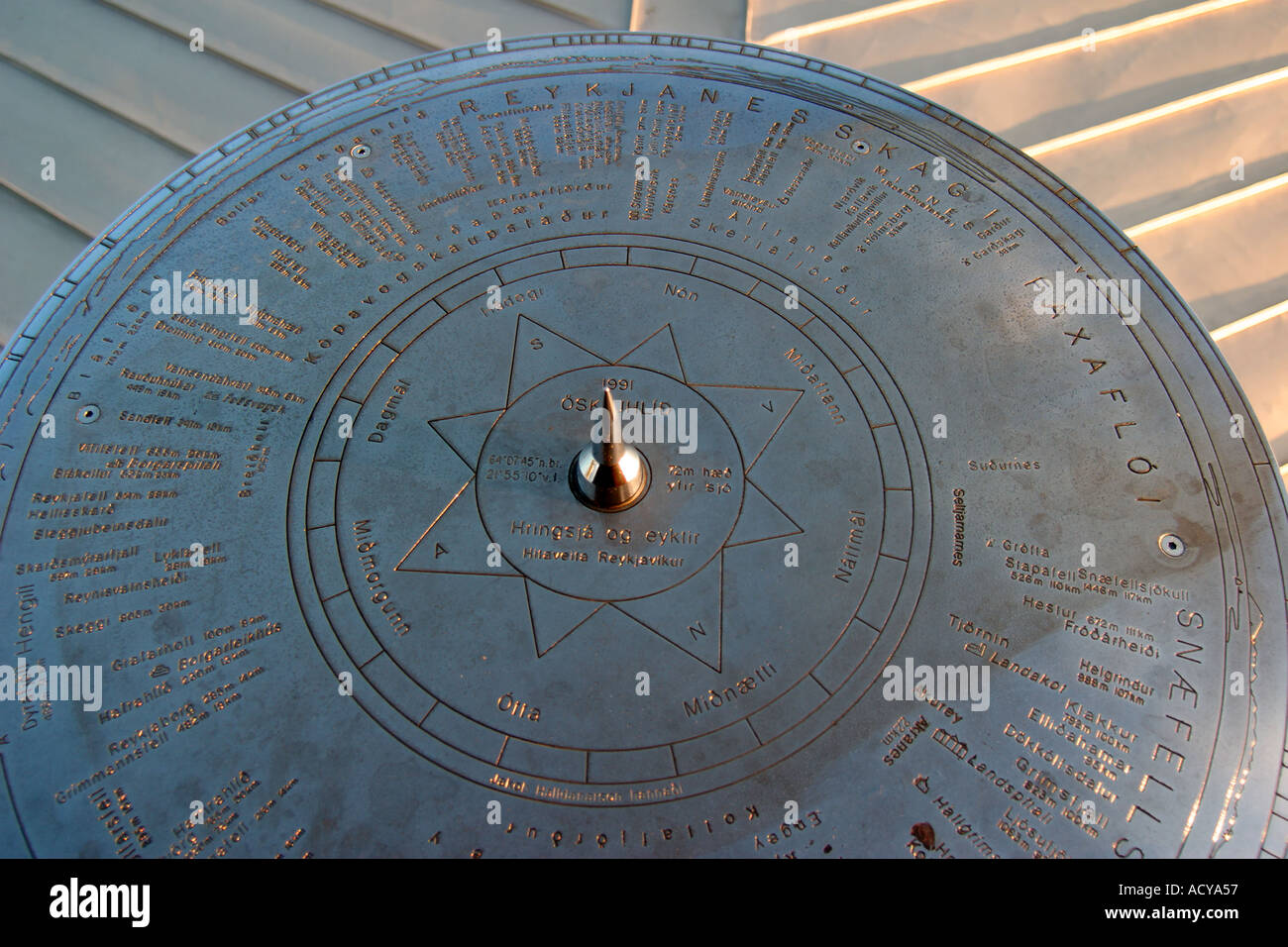 Iceland Reykjavik La Perla geothermic tank landmark compass Stock Photo ...