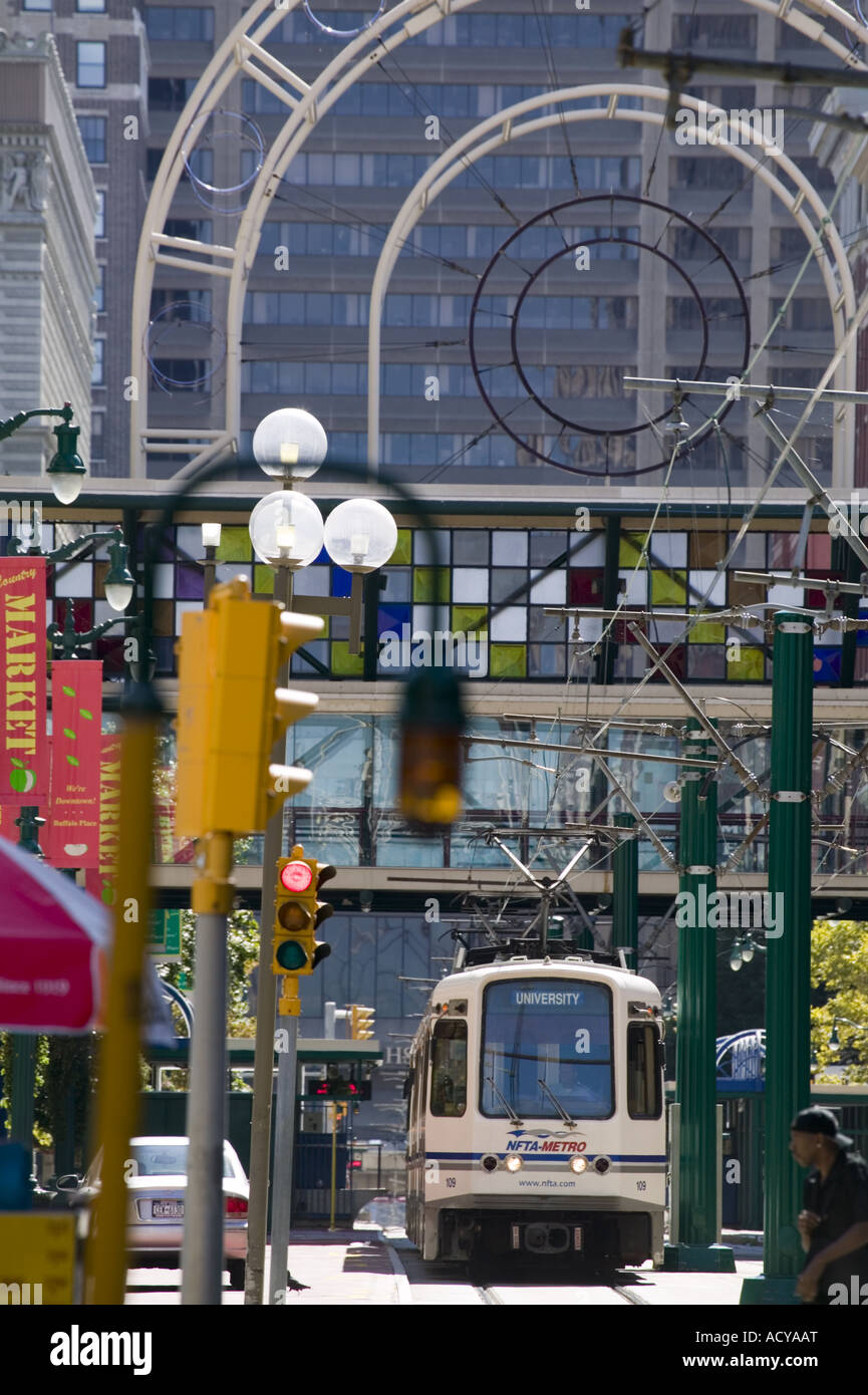 Main Street Buffalo New York features trolleys Stock Photo - Alamy