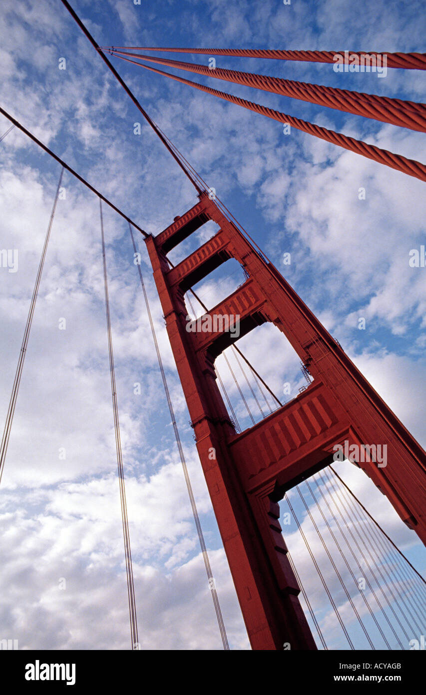 View up suspension supports of GOLDEN GATE BRIDGE from road level SAN ...