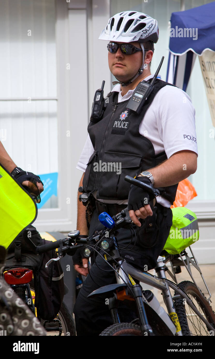 Police cyclist on the beat in Canterbury city center Kent UK 2007 Stock ...