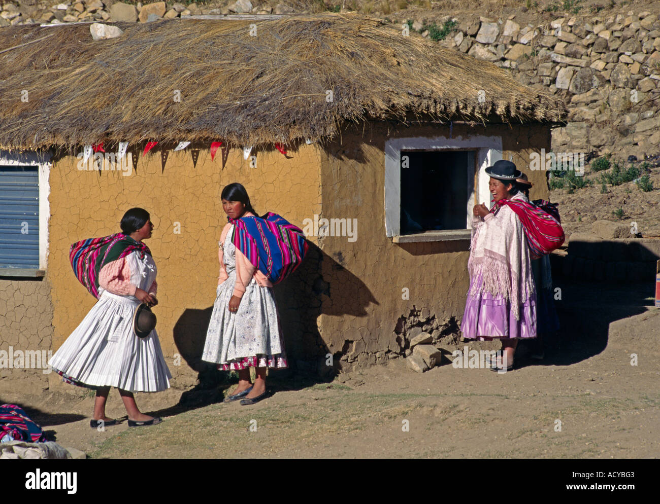 The local AYMARA in their village of YUMANI on ISLE DEL SOL LAKE ...